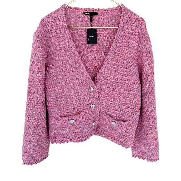 Maje | Sweaters | Maje Minigram Tweed Cardigan In Pink | Poshmark
